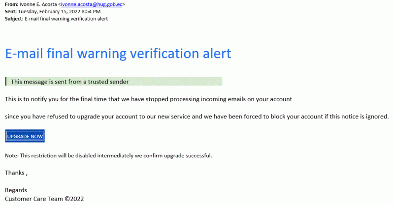 E-mail final warning verification alert » Information Technology Services