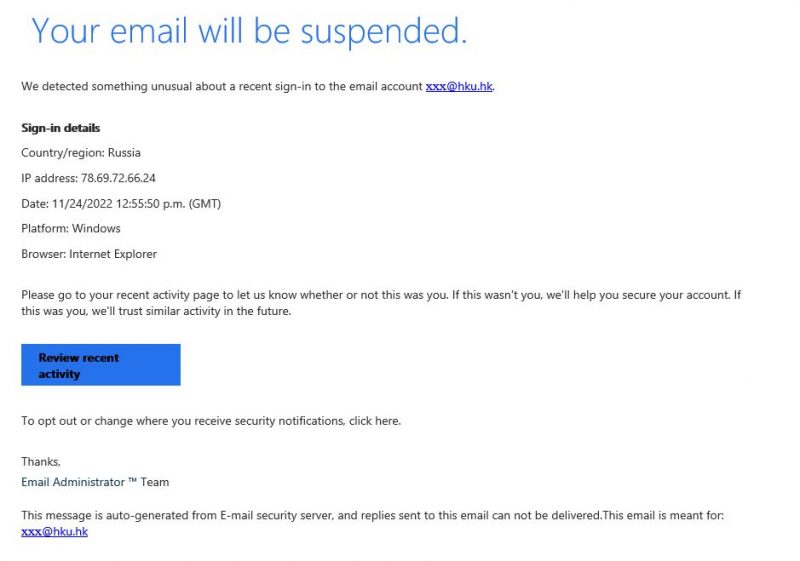 Email account unusual sign-in activity » Information Technology Services