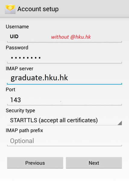 Procedure to access HKU Email via Android mobile device IMAP account ...