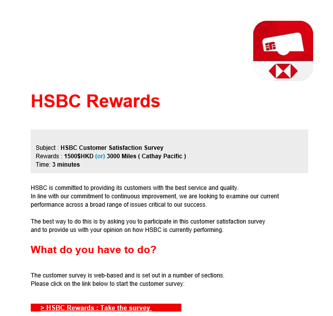 Congratulations ! You've been selected by HSBC's Rewards Programme ...
