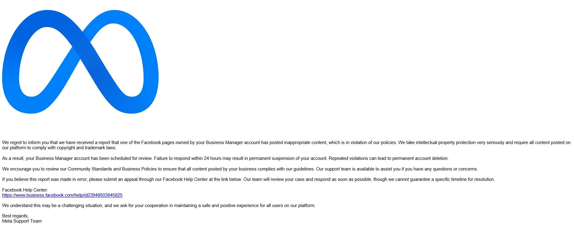 Important Notice: Your Business Manager Account In Under Review ...