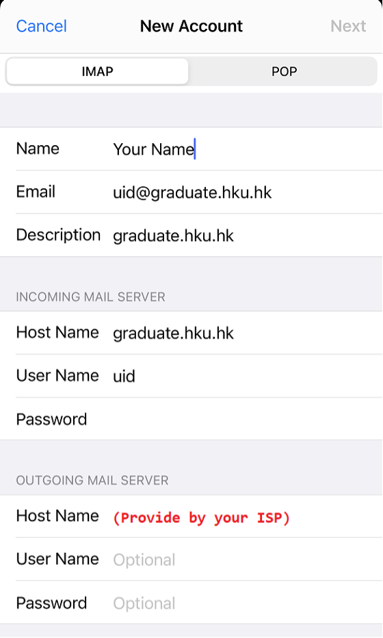 Procedure to Access HKU Email via iOS Devices Using IMAP Account ...