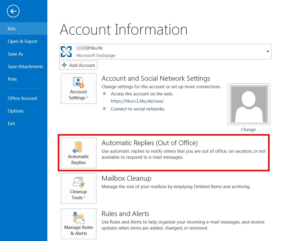 Procedure on setting up automatic replies (out of office assistant ...