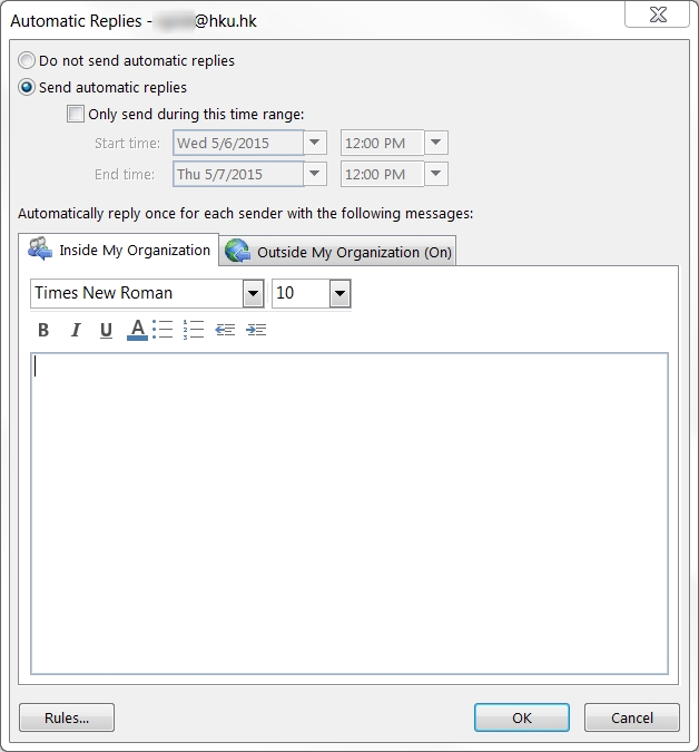 Procedure on setting up automatic replies (out of office assistant ...