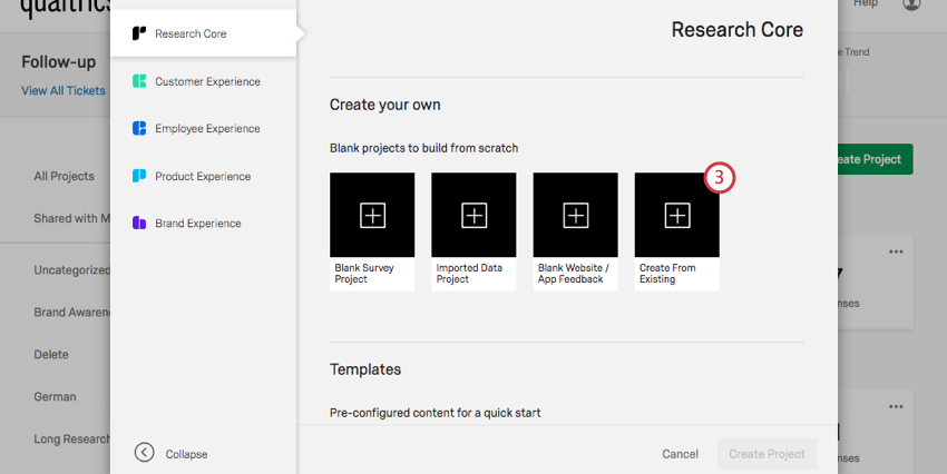 Creating a Project - Qualtrics » Information Technology Services