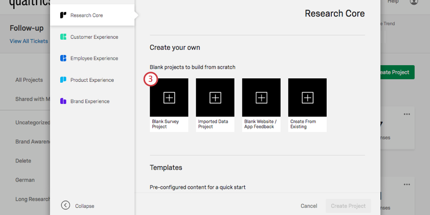 Creating a Project - Qualtrics » Information Technology Services