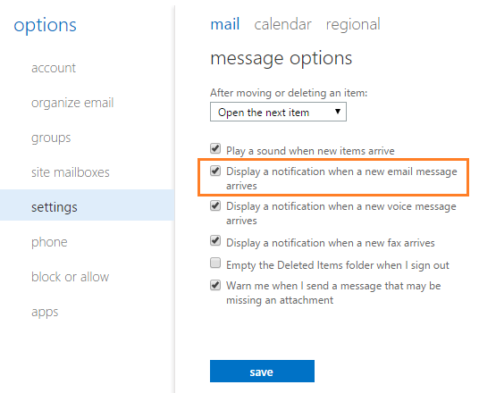 How to setup to display a notification when a new email message arrives ...